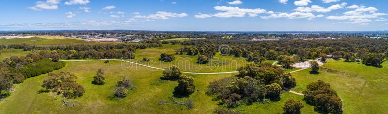 Aerial Panoramic Landscape of Path Winding through Park. Stock Photo ...