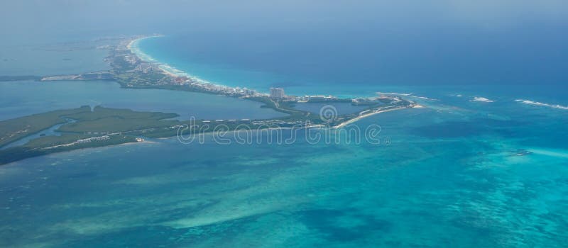 Aerial Panoramic of Turquoise Sea in Cancun, Mexico Stock Photo - Image ...