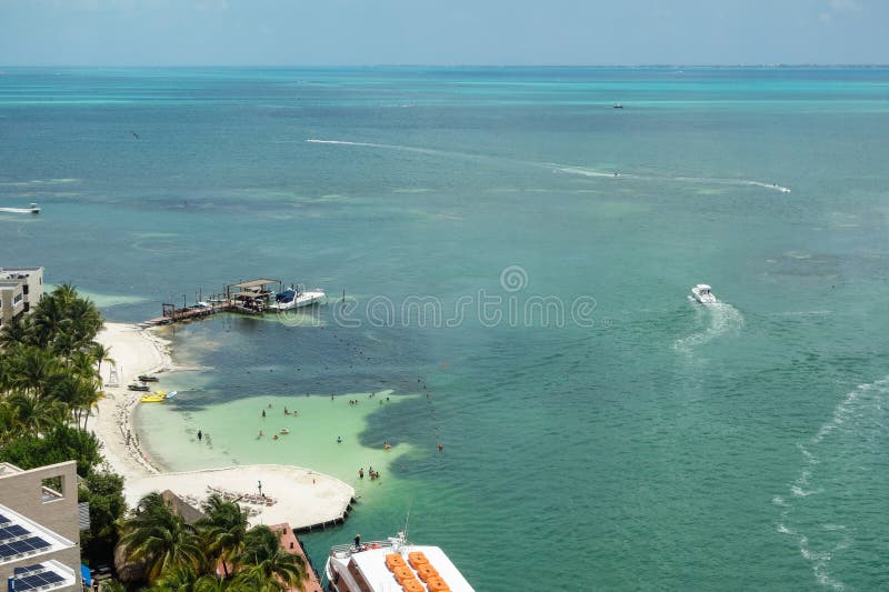 Aerial Panoramic of Turquoise Sea in Cancun, Mexico Stock Photo - Image ...