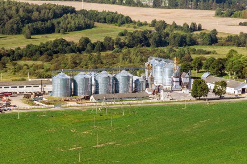 Aerial Panoramic View on Agro-industrial Complex with Silos and Grain ...