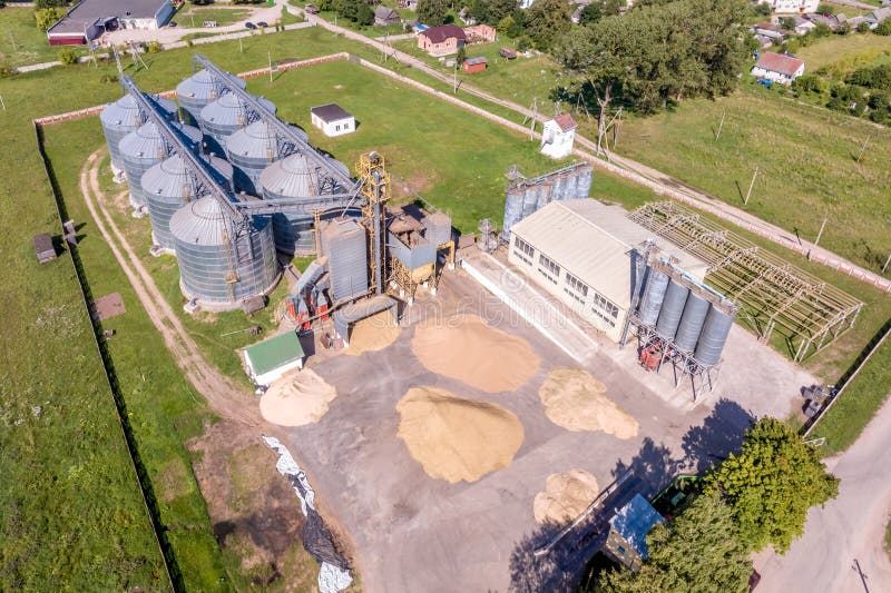 Aerial Panoramic View on Agro-industrial Complex with Silos and Grain ...