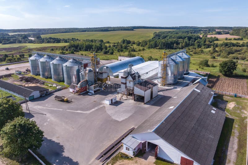 Aerial Panoramic View on Agro-industrial Complex with Silos and Grain ...