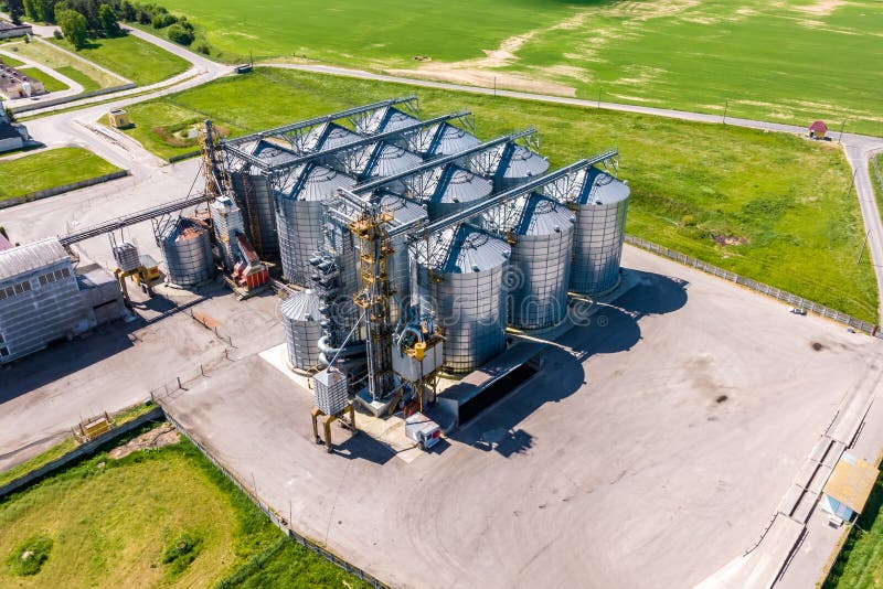 Aerial Panoramic View on Agro-industrial Complex with Silos and Grain ...