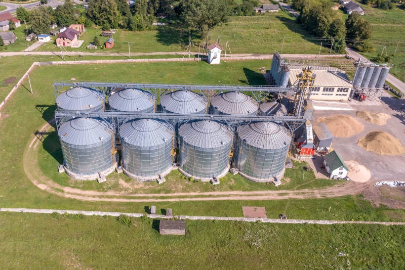 Aerial Panoramic View on Agro-industrial Complex with Silos and Grain ...