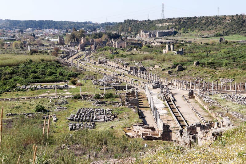 Aerial Panoramic View of Ancient City Perge, Near Antalya, Turkey in ... Aerial Panoramic View of Ancient City Perge, Near Antalya, Turkey in ...