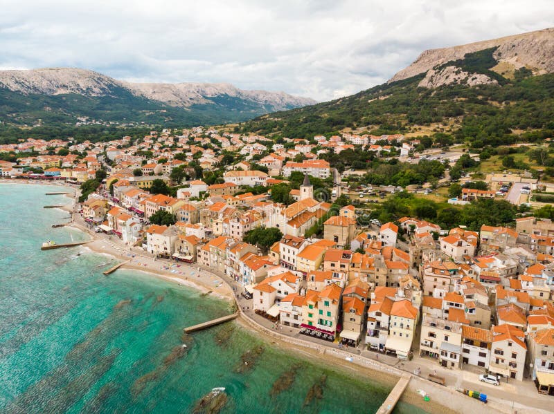 Aerial Panoramic View of Baska Town, Popular Touristic Destination on ... Aerial Panoramic View of Baska Town, Popular Touristic Destination on ...