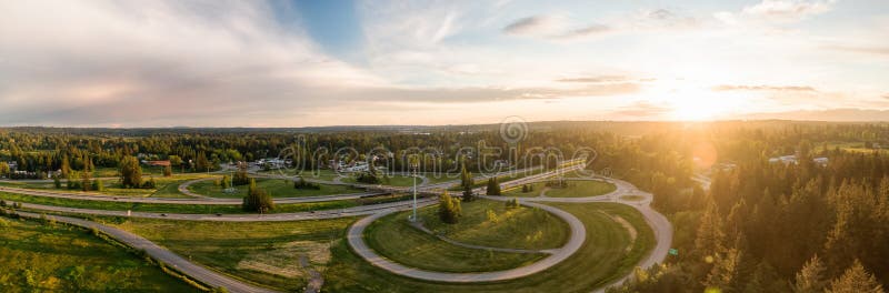 Aerial Panoramic View of Interchange on Trans-Canada Highway 1 Stock ...