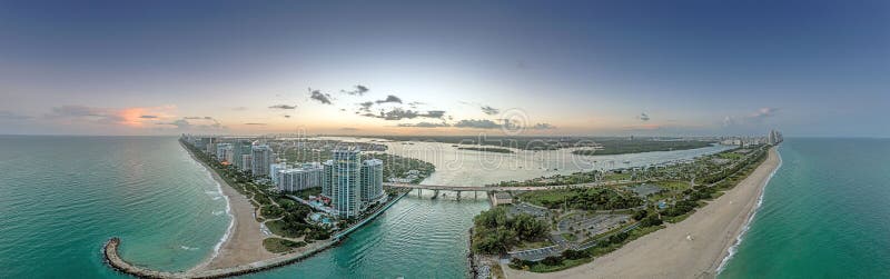 Aerial Panoramic View of Miami Beach Skyline in the Evening Stock Image ...