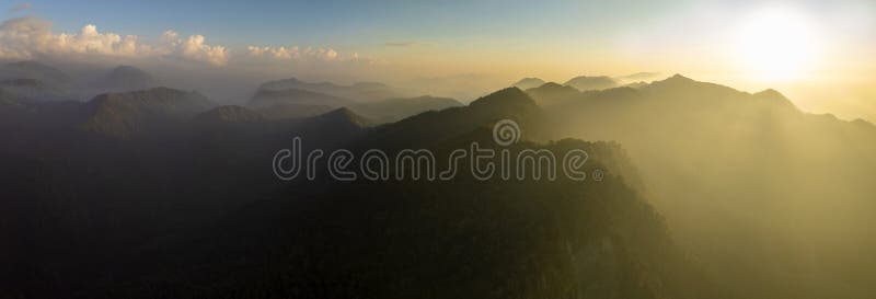 Aerial Panoramic View of Mountain Range Alishan at Sunset ,Taiwan Stock ...
