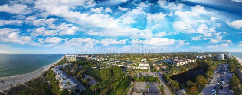 Aerial Panoramic View of Naples Beach at Dusk, Florida Stock Photo ...