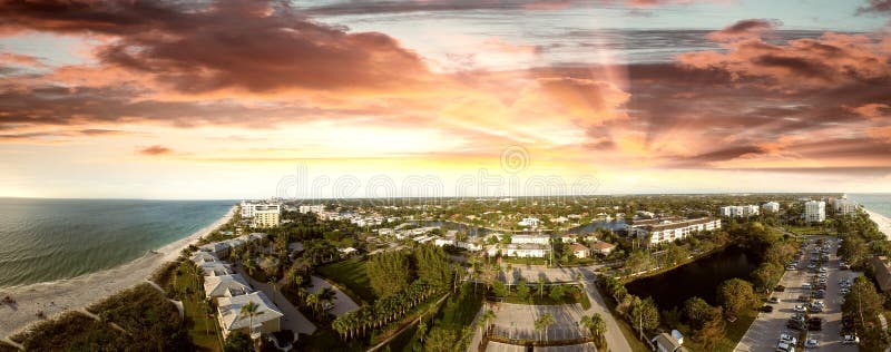 Aerial Panoramic View of Naples Beach at Dusk, Florida Stock Image ...