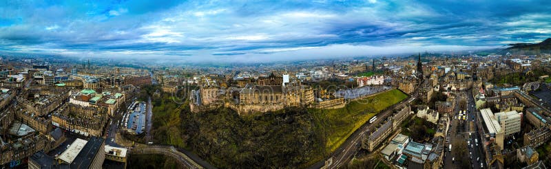 Aerial Panoramic View of Old City Area of Edinburgh in Spring Stock ...