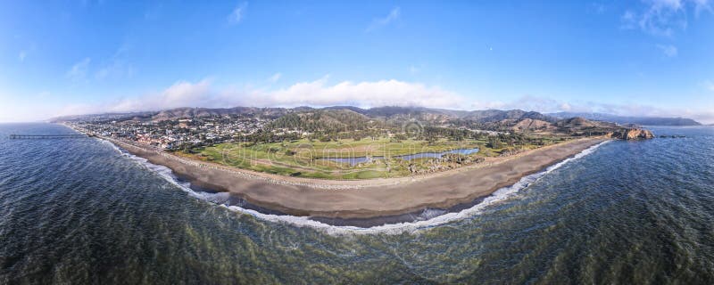 Aerial Panoramic View of Pacifica Esplanade Beach and Sharp Park Golf ...