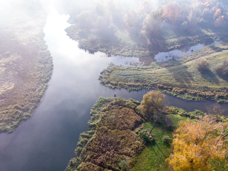 Aerial Panoramic View of Park Area in Morning Mist Stock Image - Image ...