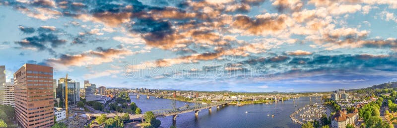 Aerial Panoramic View of Portland, Oregon Stock Image - Image of bridge ...