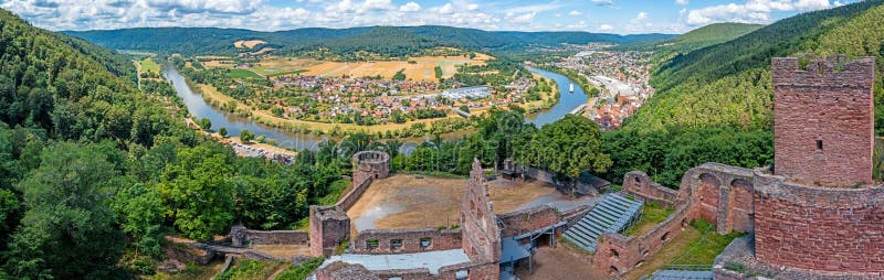 Aerial Panoramic View of the River Main in Germany with Village ...