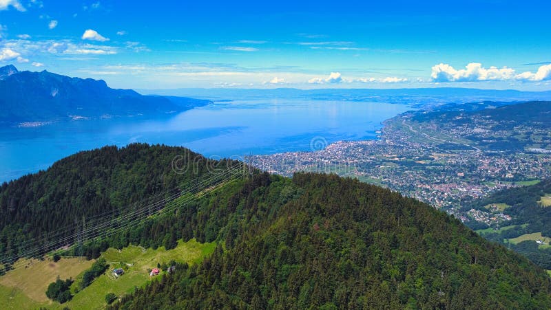 Aerial Panoramic View of Riviera Vaudoise Stock Image - Image of europe ...