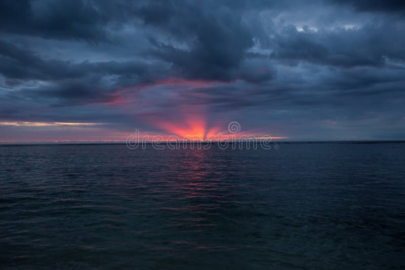 Aerial Panoramic View of Sunset Over Ocean. Stock Image - Image of ...
