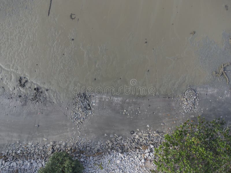 Aerial Panoramic View on the Swampy Mud Beach Environment at the Low ...