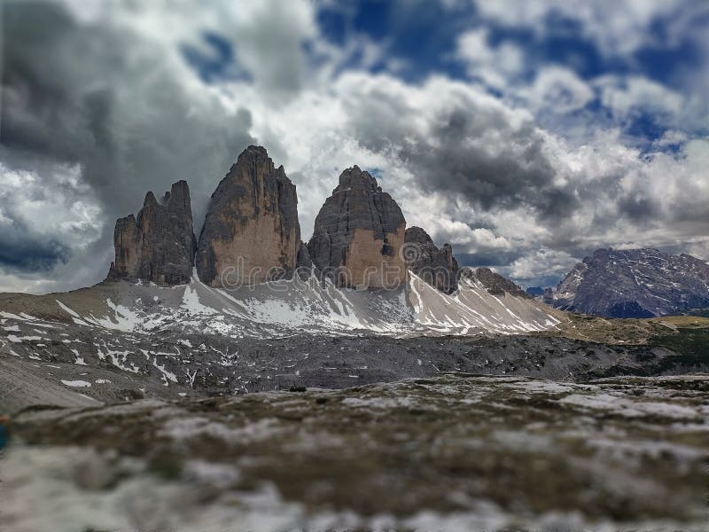 Aerial Panoramic View of Tre Cime Di Lavaredo Stock Photo - Image of ...