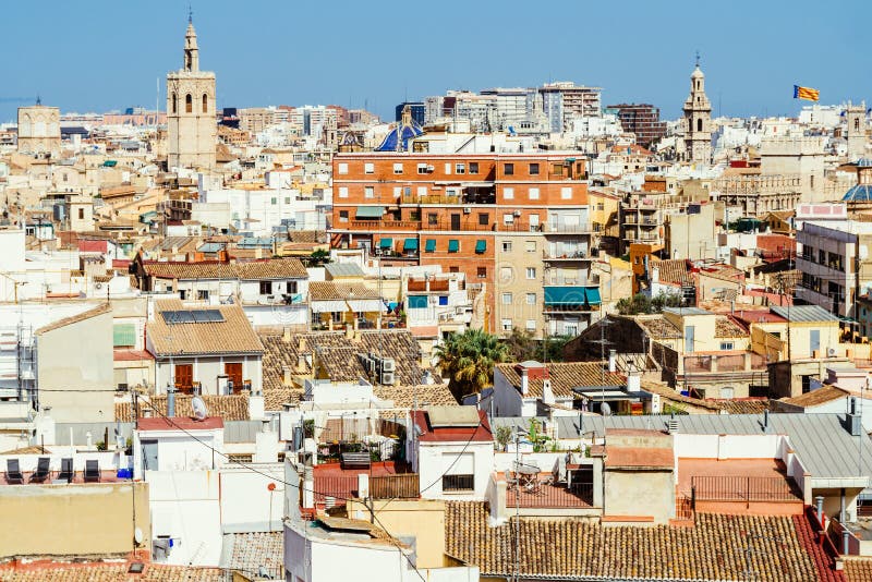 Aerial Panoramic View of Valencia City Stock Photo - Image of buildings ...