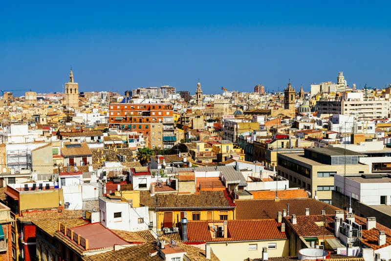 Aerial Panoramic View of Valencia City Stock Photo - Image of downtown ...