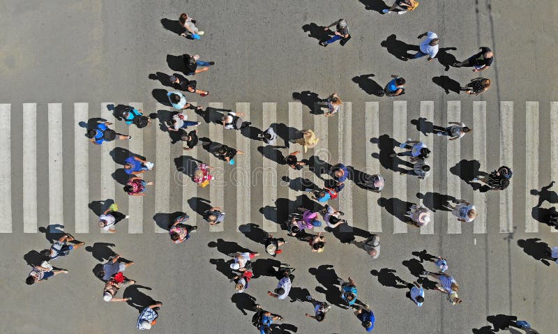 Aerial. Crowd of People on Pedestrian Crosswalk, Top View. Editorial ...