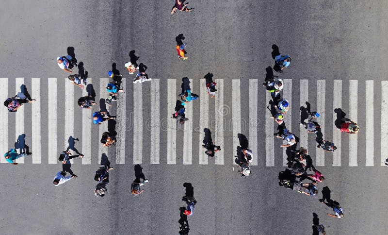 Aerial. People Crowd on Pedestrian Crosswalk Stock Photo - Image of ...