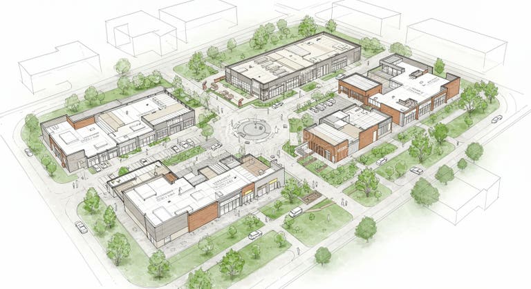 Aerial Perspective Architectural Rendering of a Commercial Complex ...