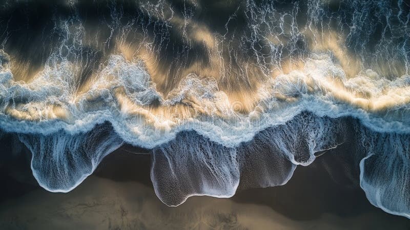 Aerial View of Coastal Beach Waves Creating Unique Patterns in the Sand ...