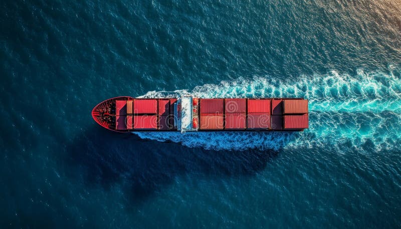 Aerial Perspective of a Cargo Ship with Containers Navigating the Blue ...