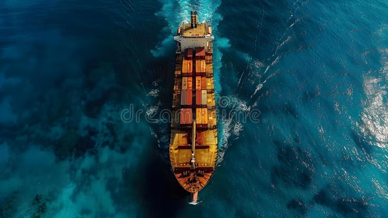Aerial Perspective of Cargo Ship in the Ocean Carrying Containers for ...