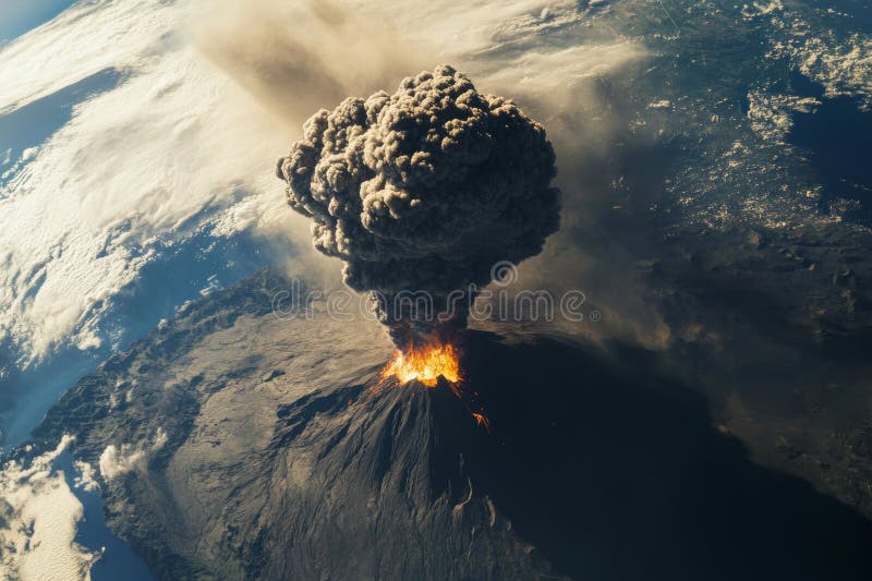 Aerial Perspective of a Colossal Volcanic Eruption with Towering Ash ...