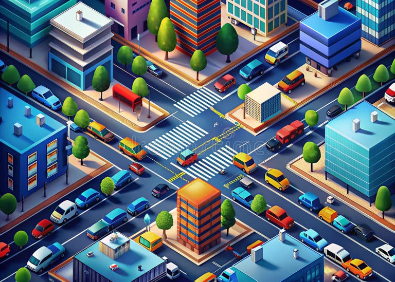 Aerial Perspective of a Congested Urban Intersection Analyzing Traffic ...