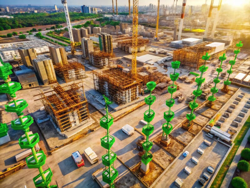 Aerial Perspective of Construction Site with Approved Sign Green ...