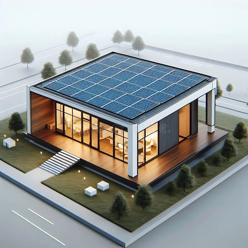 Modern Sustainable Office Building with Solar Panels Stock Illustration ...