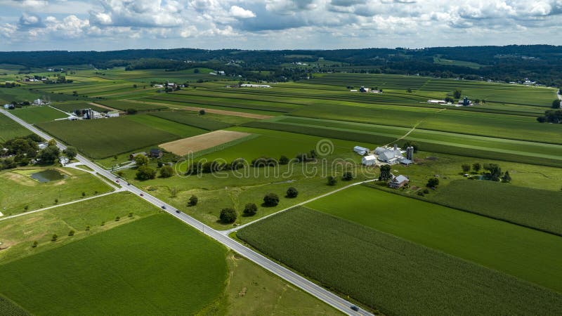 Aerial Perspective of a Crossroads in Verdant Rural Landscape with ...