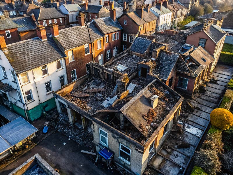 Aerial Perspective of Devastated Terraced Housing Complex Extensive ...
