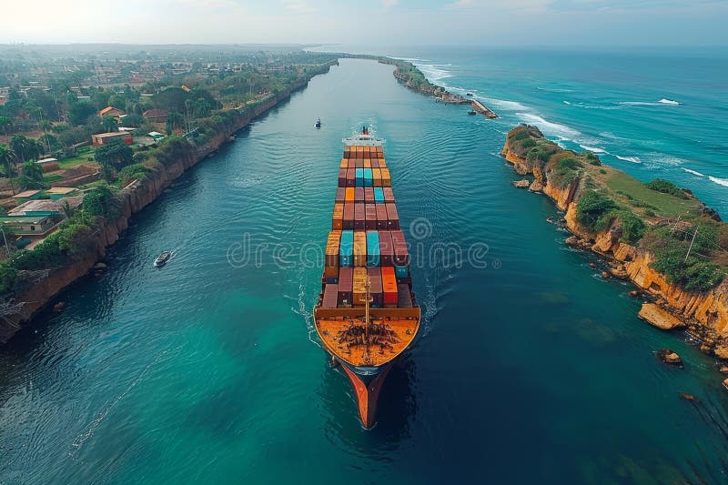 Aerial Perspective of Freight Shipping Logistics Cargo Ship with ...