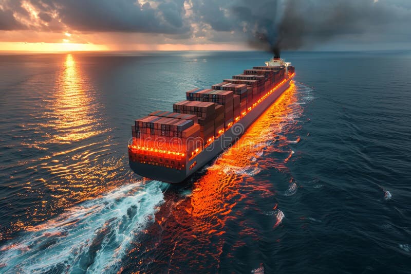 Aerial Perspective of Freight Shipping System with Cargo Ship and ...