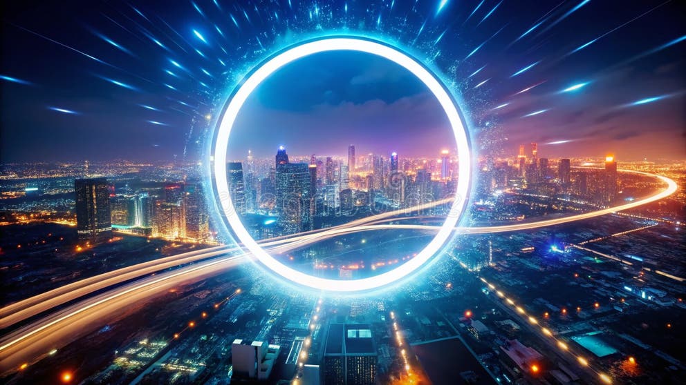 Aerial Perspective of a Futuristic White Circle Technology Structure ...