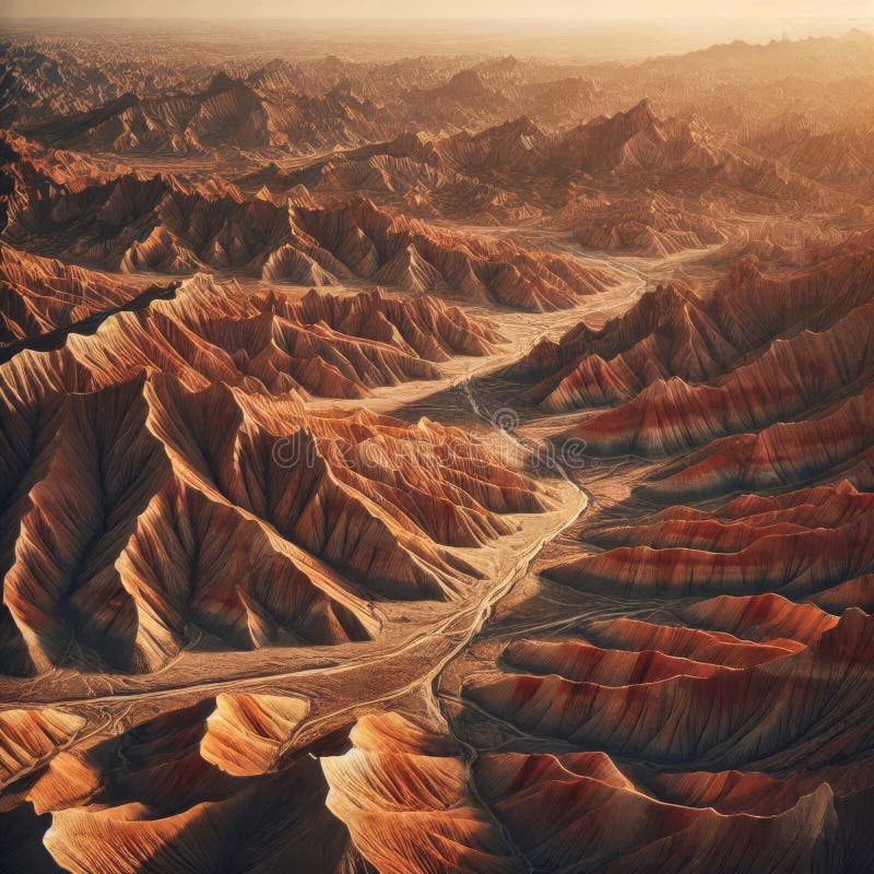 Aerial Perspective of Harsh Desert Landscape Stock Illustration ...
