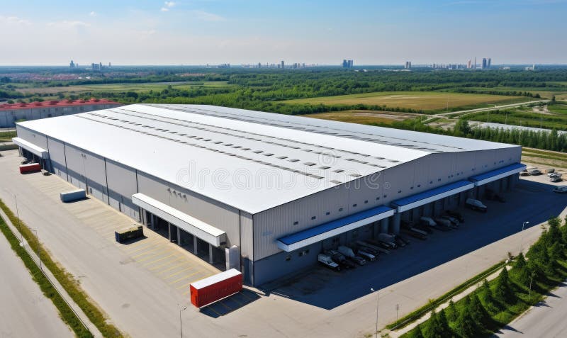 Aerial Perspective of a Massive Industrial Complex Stock Illustration ...