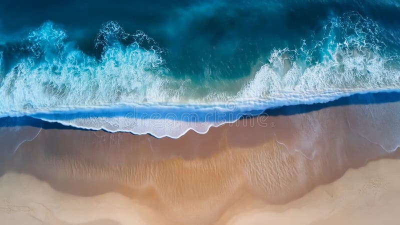 Aerial Perspective of Ocean Waves Crashing on Sandy Beach Showcasing ...