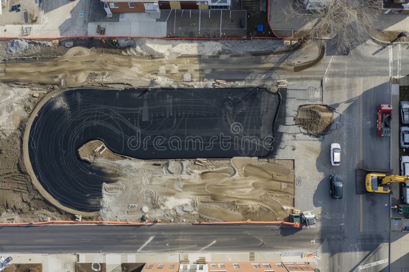 Aerial Perspective of Ongoing Asphalt Paving Project Featuring ...