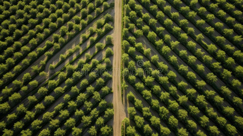 Aerial Perspective of Orchard with Geometric Planting, Structured ...