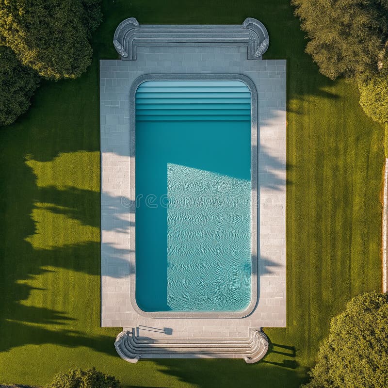 Aerial View of Elegant Rectangular Pool with Surrounding Lush Greenery ...