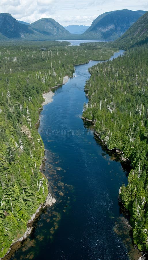 Aerial Perspective of River Meandering through Dense Forested Hills for ...