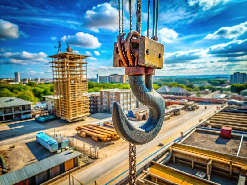 Aerial Perspective of a Secure Heavy Lifting Operation Steel Cable Hook ...