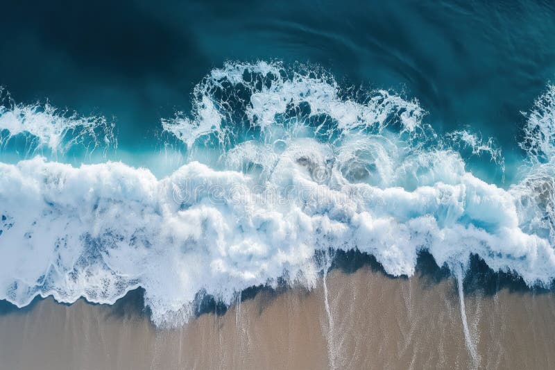 Aerial Perspective of Serene Beach with Vast Ocean Surface. Deep Blue ...